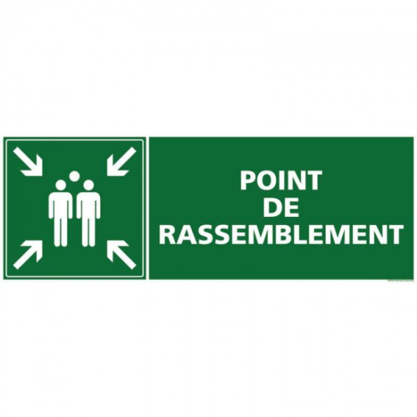 PANNEAU SIGNALETIQUE ADHESIF PVC 35x12.5 "POINT DE RASSEMBLEMENT"